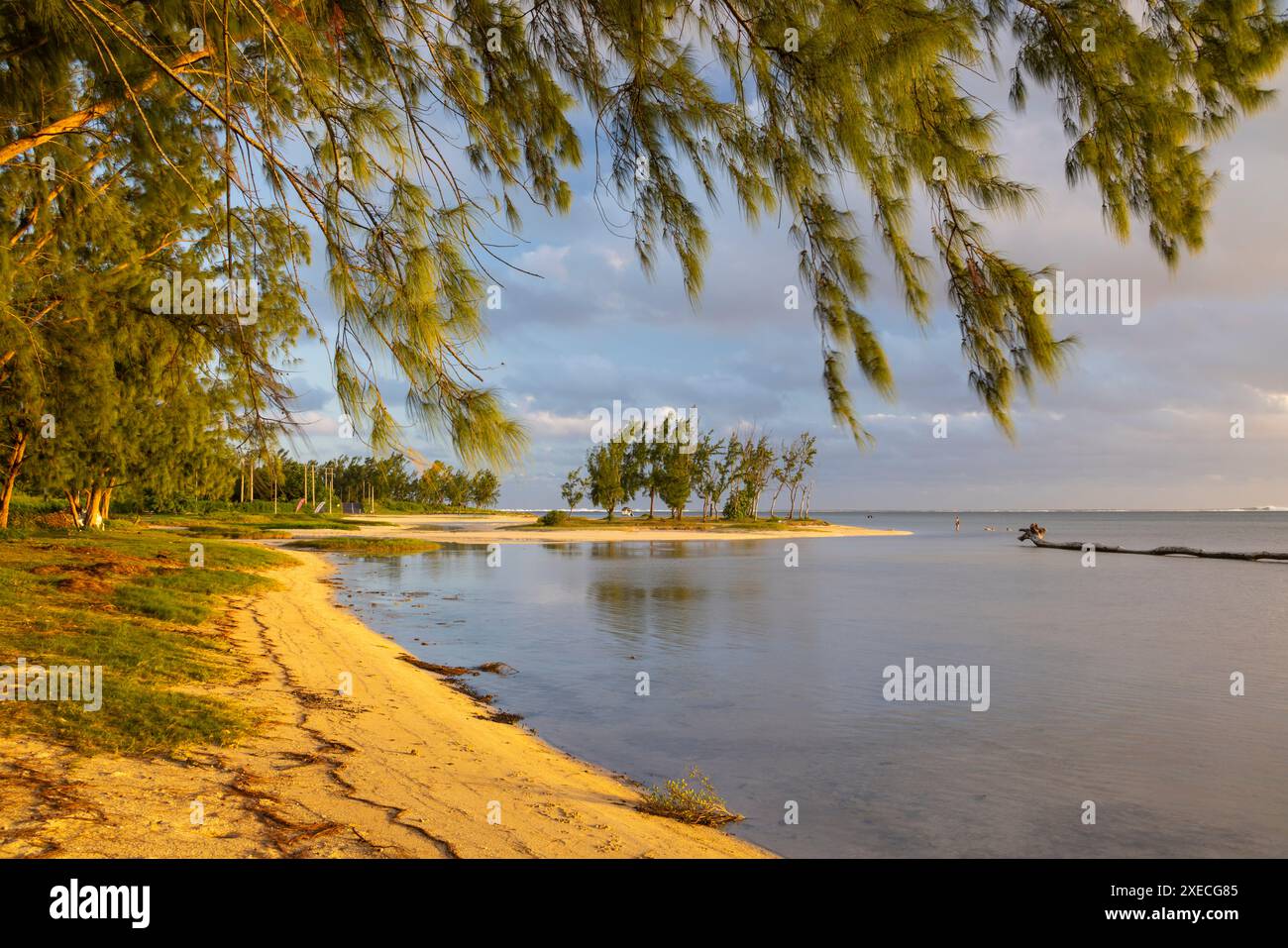 Evening sunshine at La Prairie Beach near Le Morne on the Indian Ocean ...