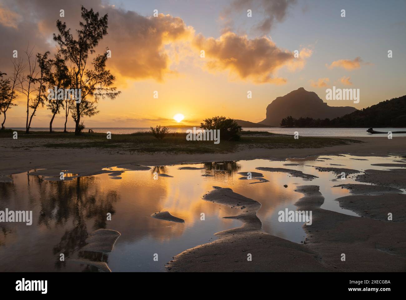 Sunset over Le Morne on the island of Mauritius, Africa. Spring (May ...