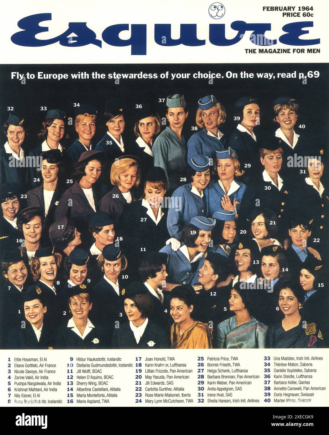 February 1964 Esquire magazine cover - stewardesses pageant. Designed ...