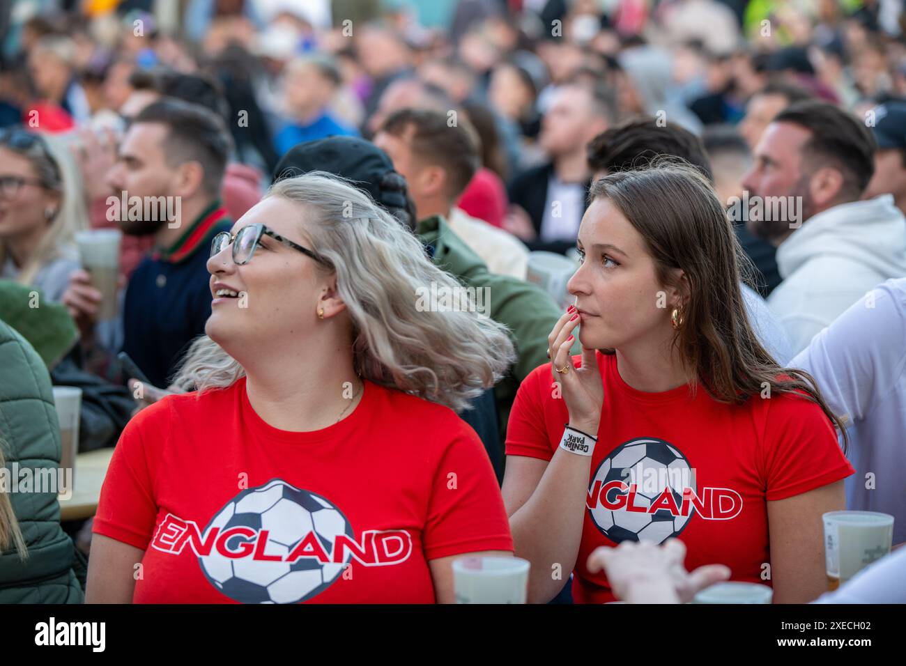 Fan Zone English fans at a big screen to watch the Euros football ...