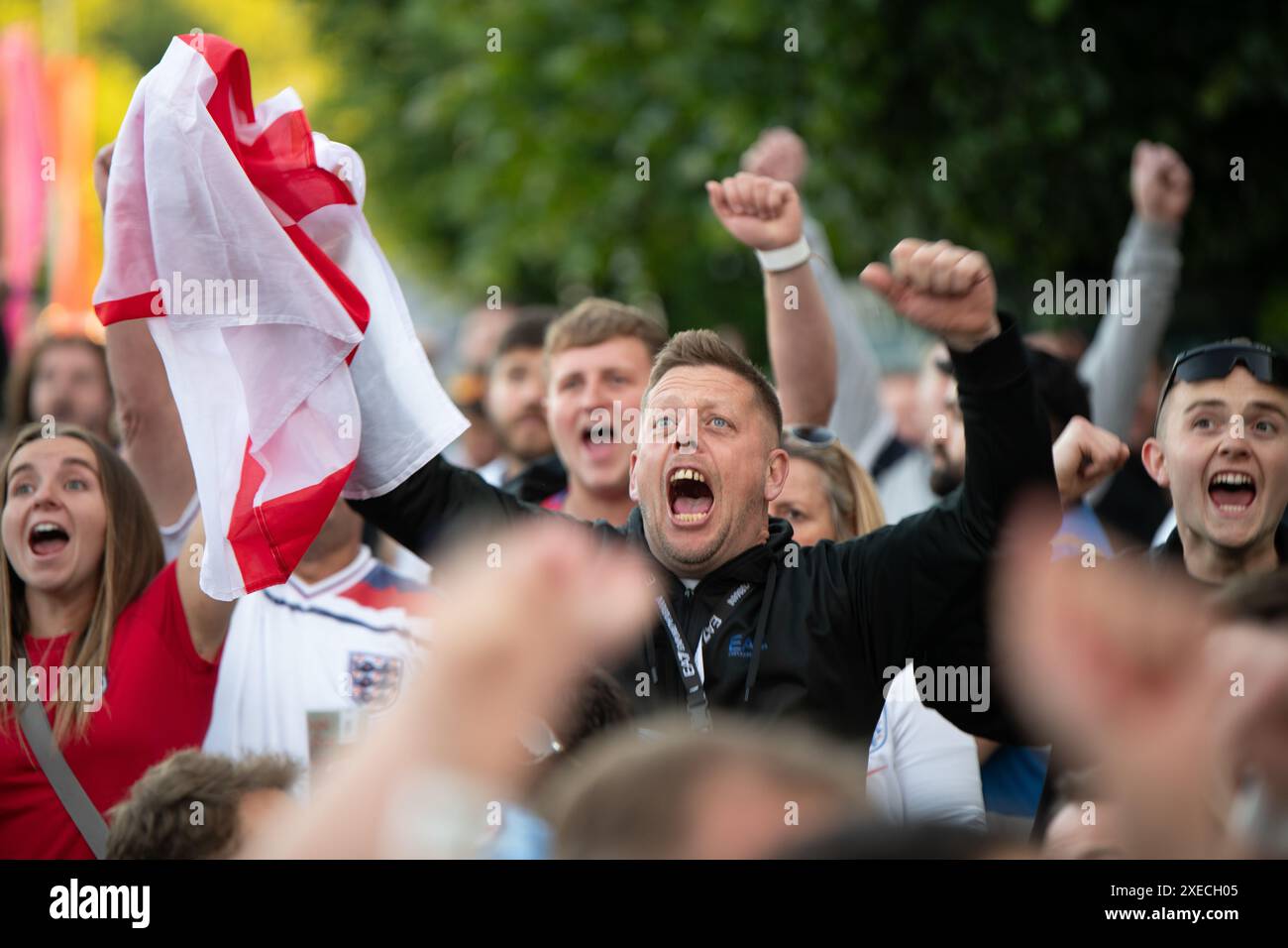 Fan Zone English fans at a big screen to watch the Euros football ...