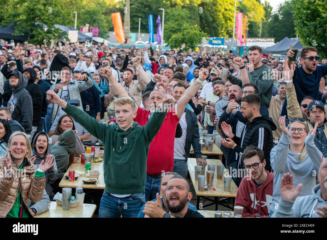Fan Zone English fans at a big screen to watch the Euros football ...
