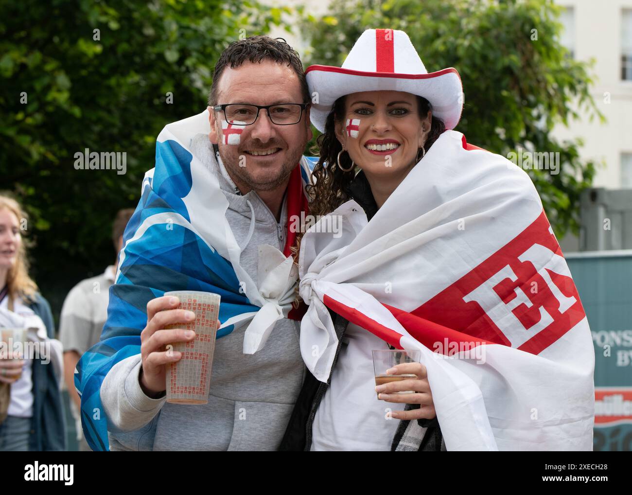 Fan Zone English fans at a big screen to watch the Euros football ...