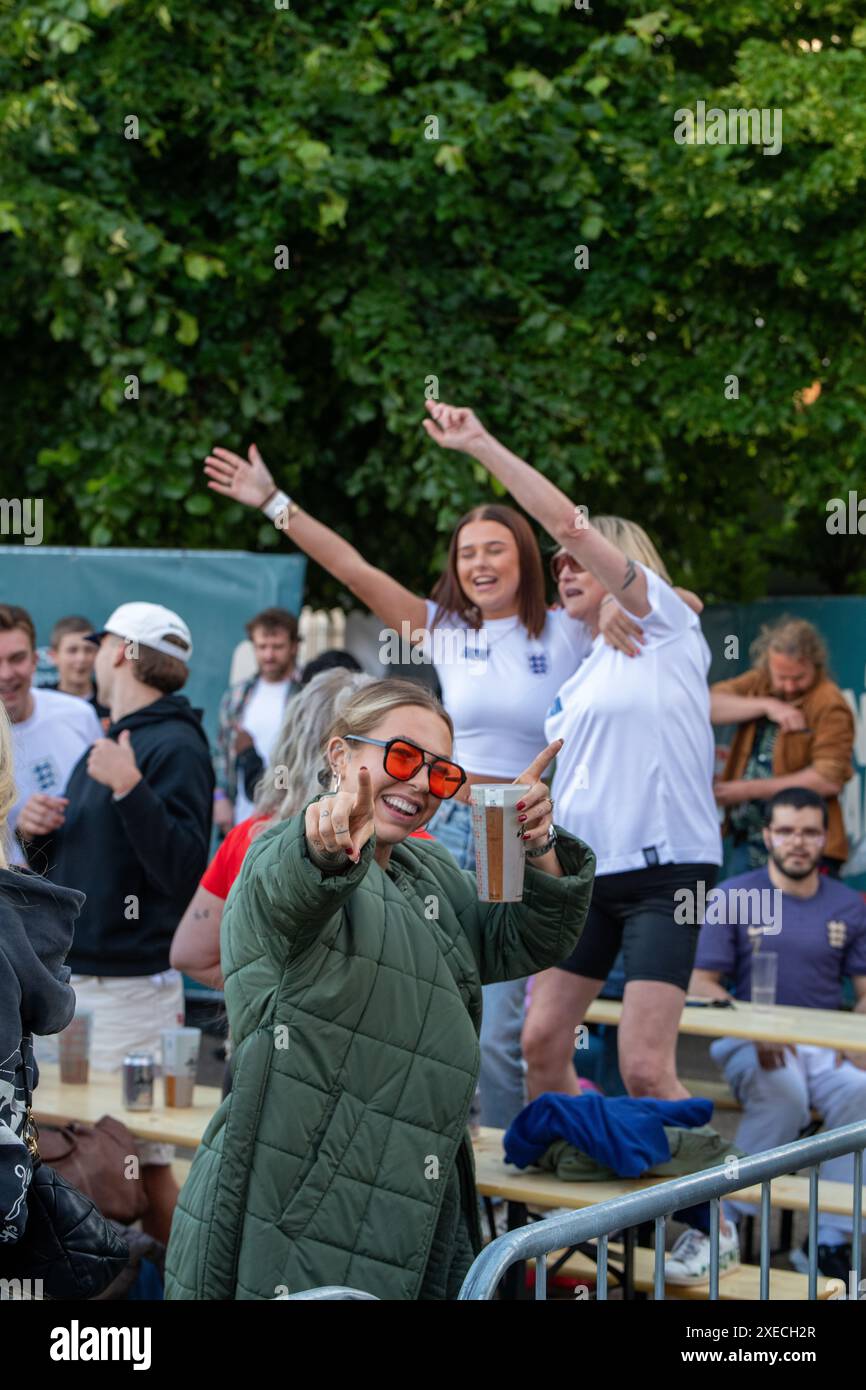 Fan Zone English fans at a big screen to watch the Euros football ...