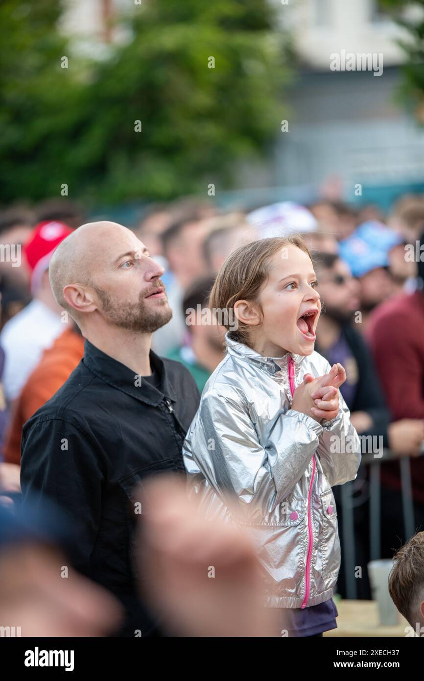 Fan Zone English fans at a big screen to watch the Euros football ...