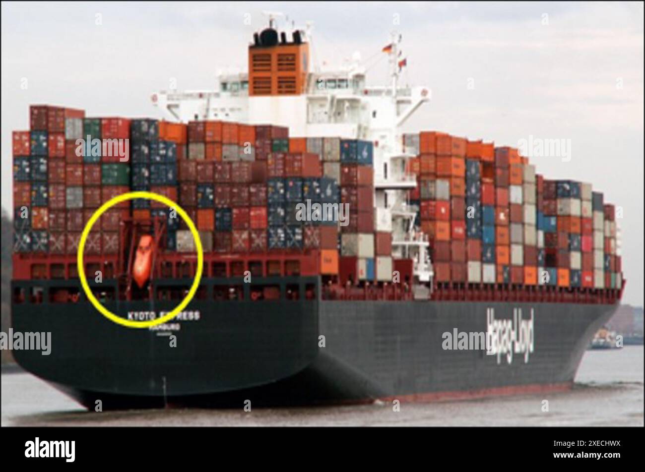 Photo of the stern of a large container ship with a stern-launched ...