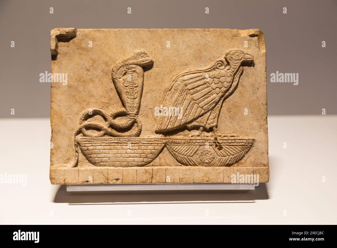 Egyptian Museum. Plaque with vulture and cobra, limestone, 400 BC Stock ...