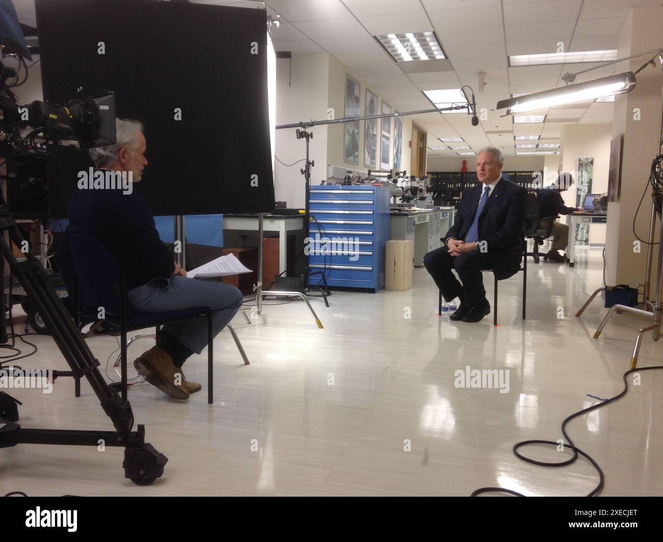 Member Mark Rosekind is interviewed in an NTSB laboratory for a ...