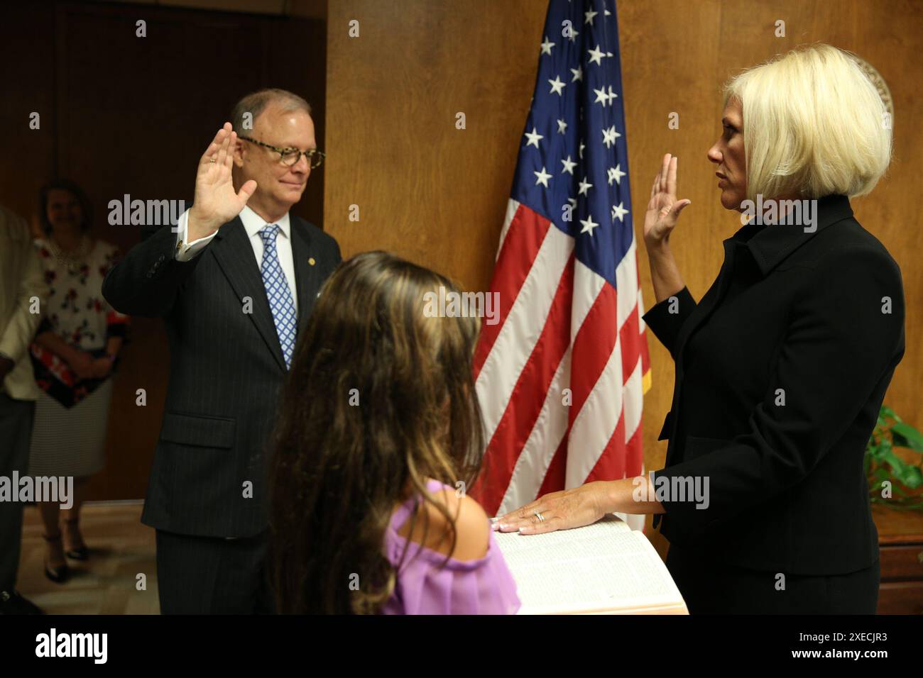 WASHINGTON (Aug. 20, 2018) — Jennifer Homendy (right) is sworn in as a ...