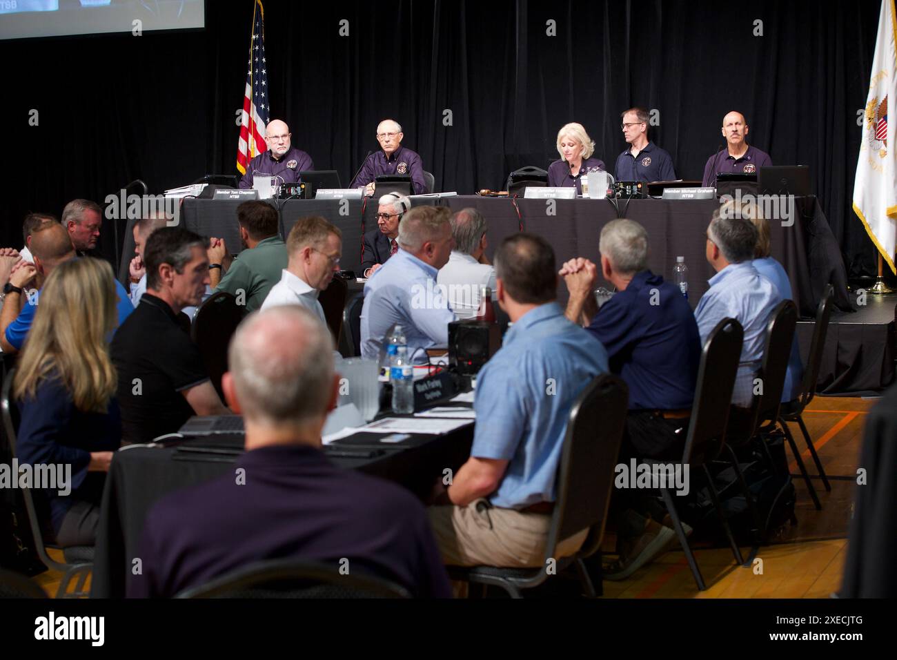 NTSB Chair and Members NTSB investigators during the first day of the NTSB investigative hearing ...