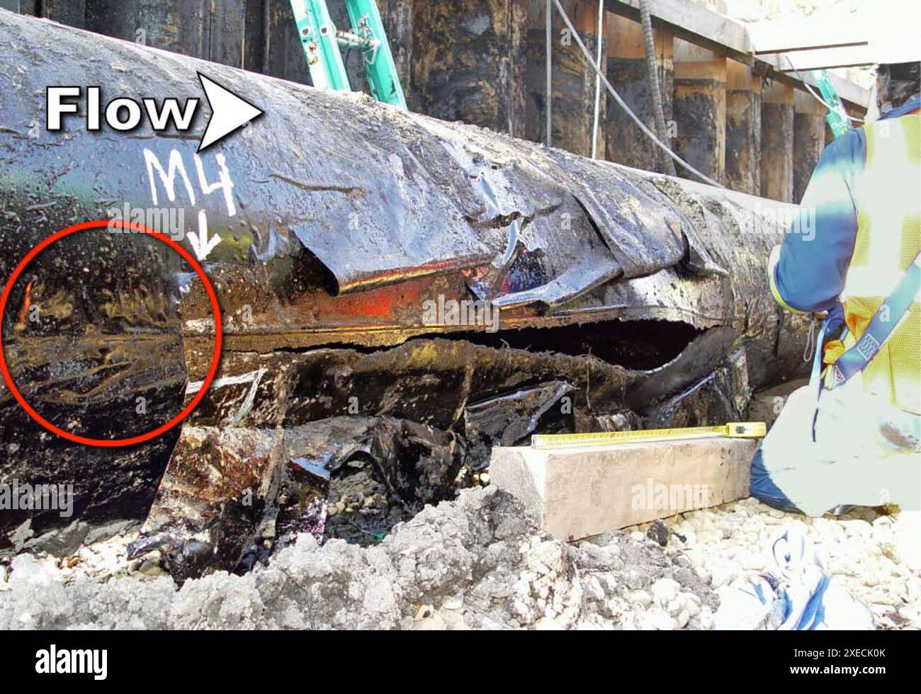 The ruptured segment of Line 6B in the trench following the July 25 ...