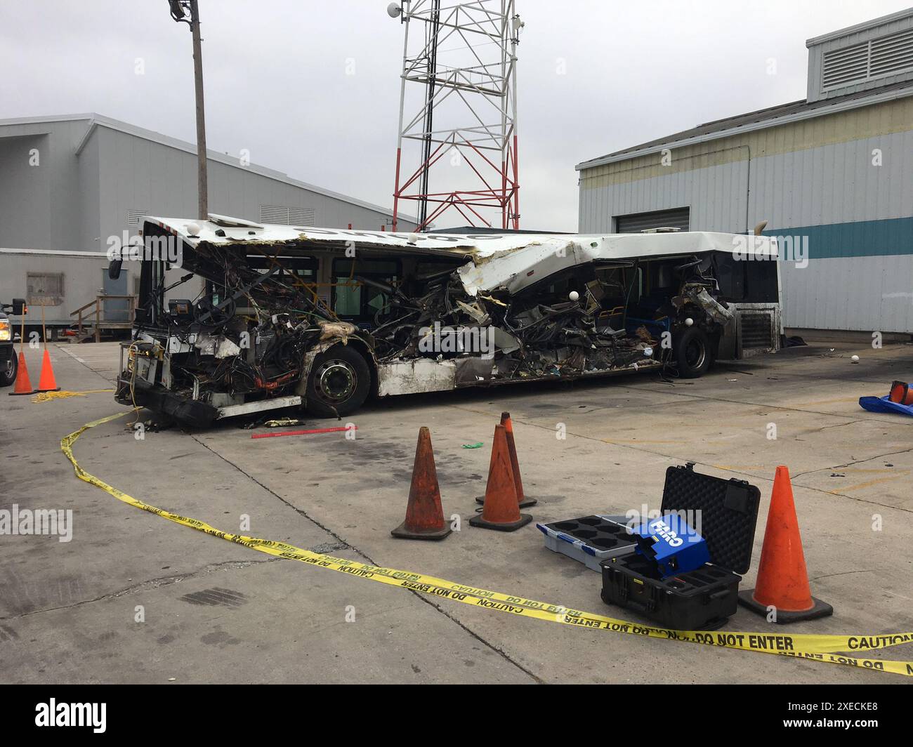 Photograph showing the damage sustained to the MTA transit bus ...