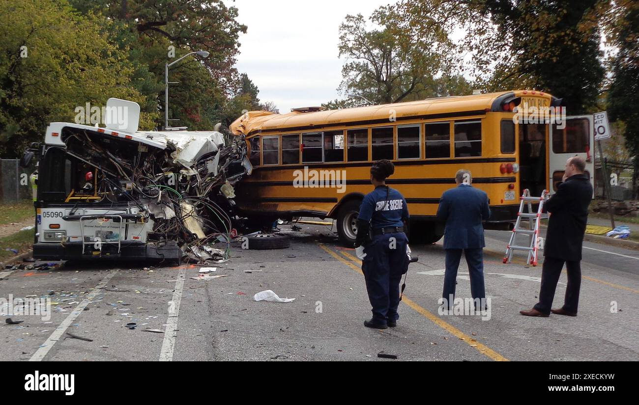 Final rest position of buses, looking east on Frederick Avenue. The ...