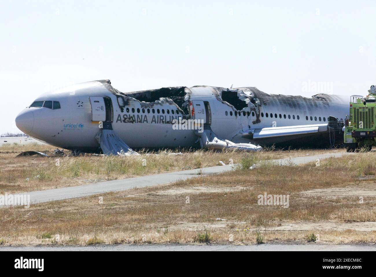 View of damage to fuselage of Asiana Flight 214 Asiana Flight 214 Stock ...