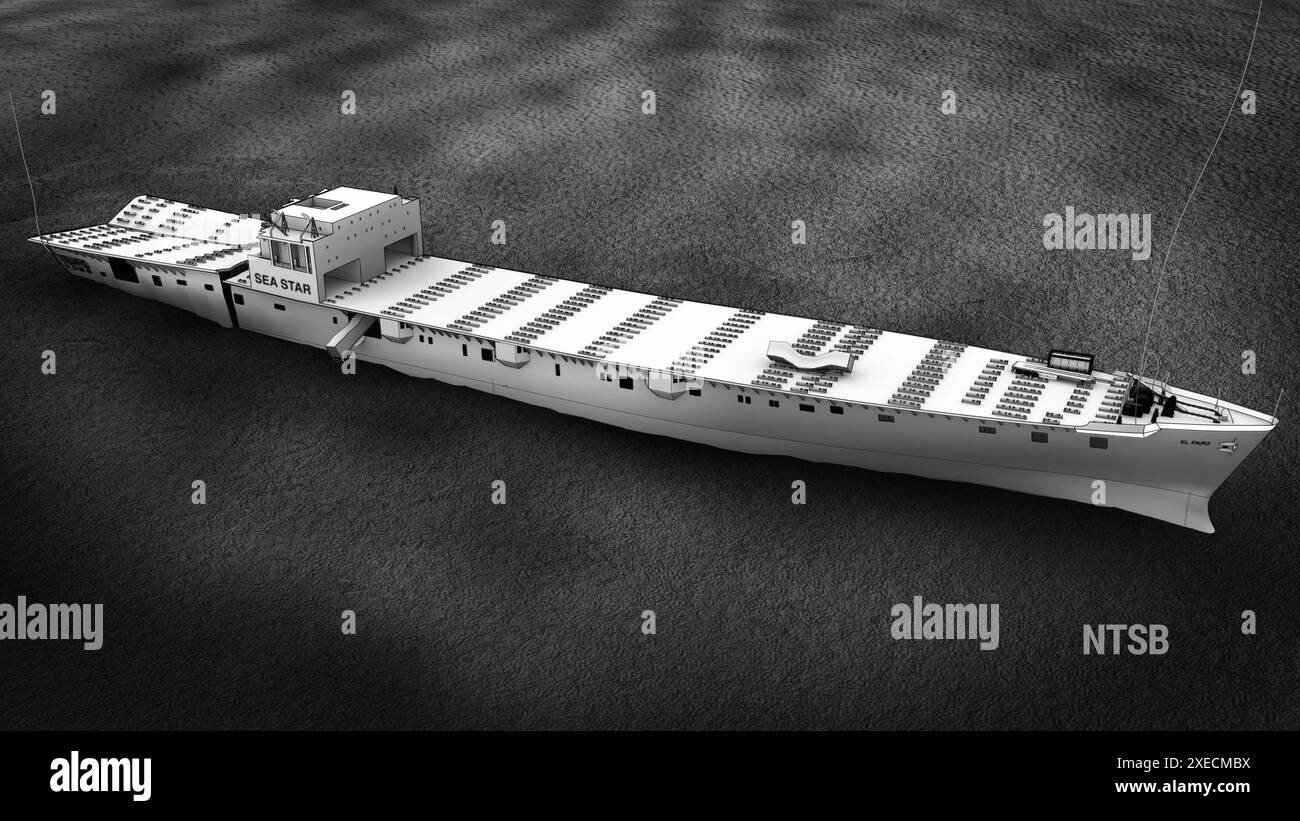 An accurately-scaled, computer-generated illustration of El Faro’s main ...