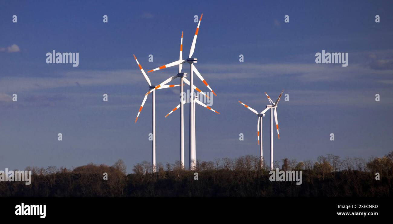Wind turbines at the Garzweiler open-cast brown coal mine, North Rhine ...