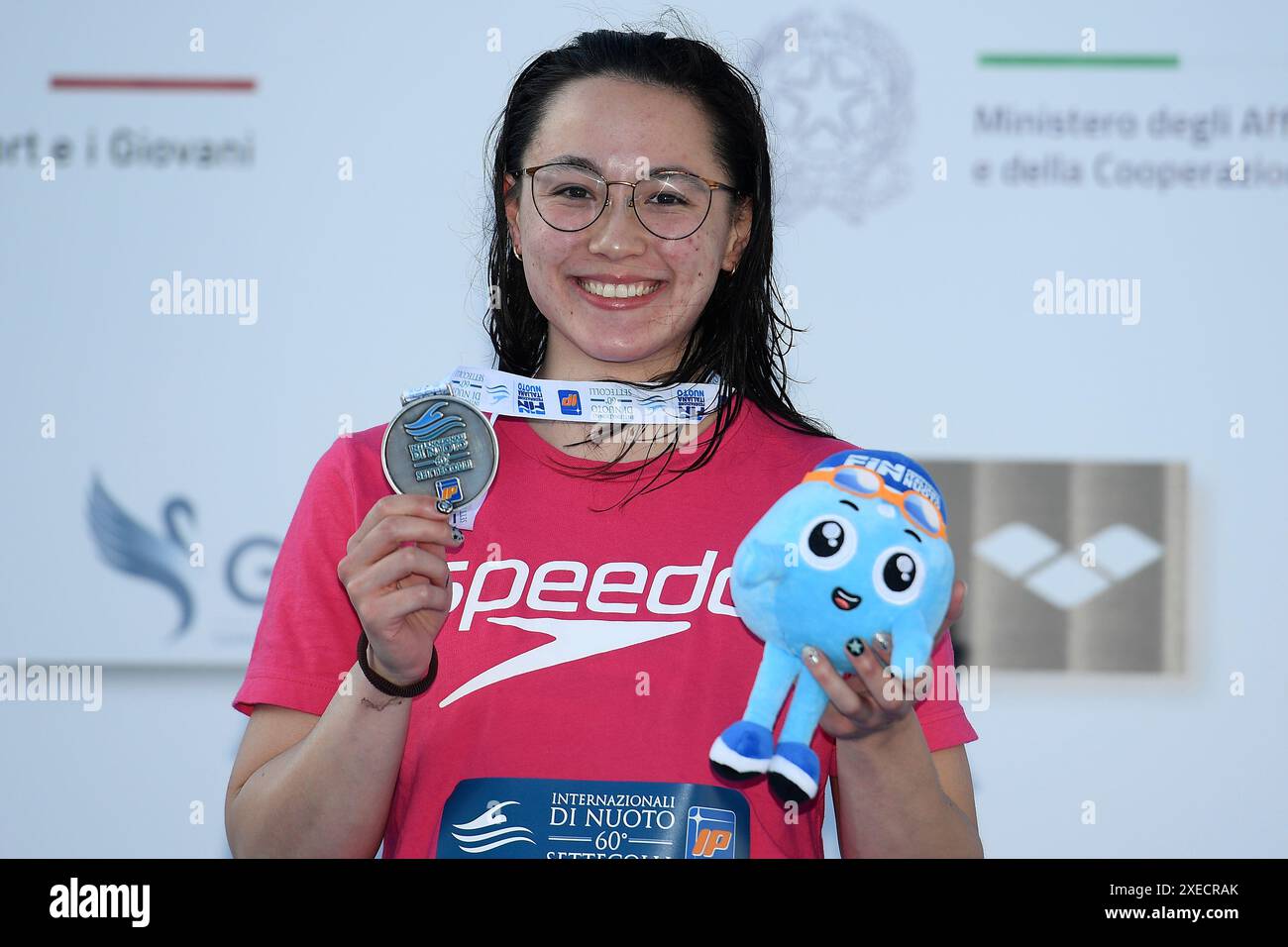 Alice Tai of Great Britain shows the silver medal of the FINP 100m ...