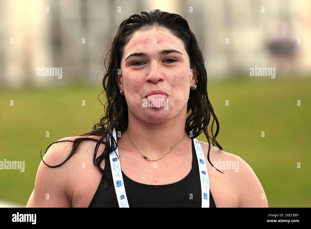 Benedetta Pilato of Italy sticks out her tongue after competing in the ...