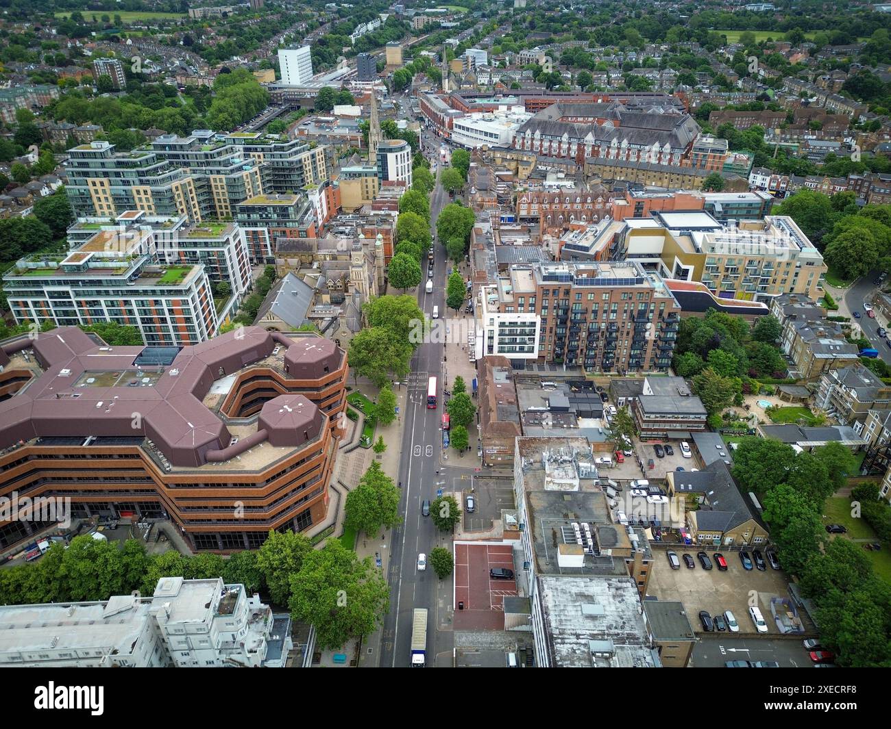 LONDON- JUNE 14, 2024: Aerial view of Ealing Broadway. Central shopping ...