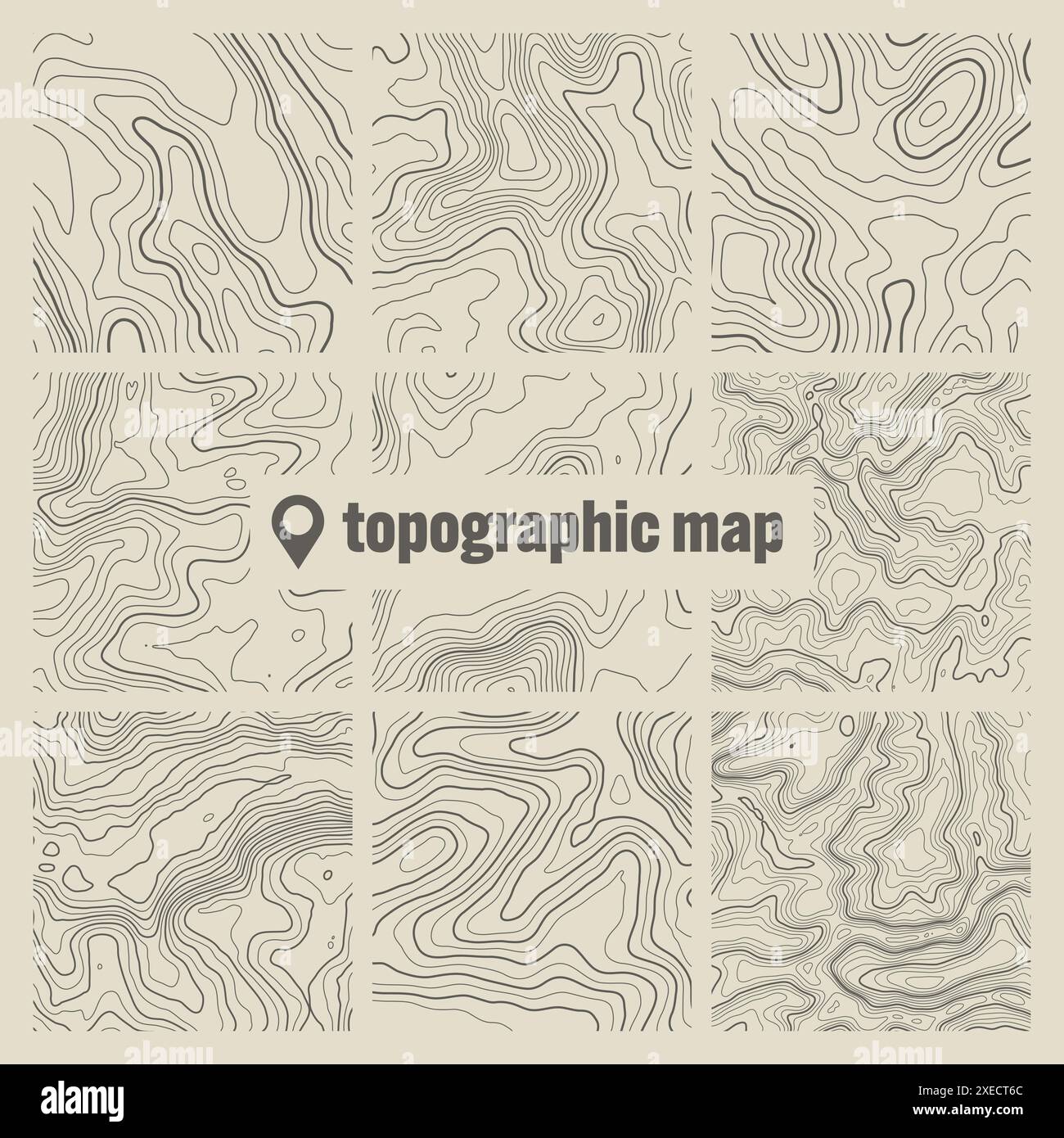 Topographic map with contour lines. Geographic terrain grid, relief ...