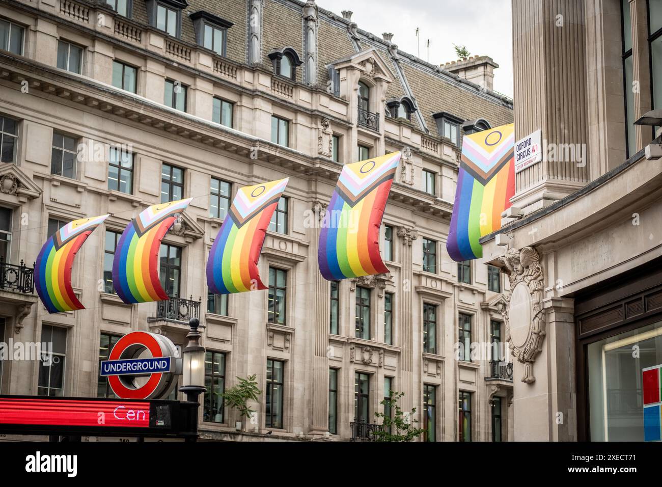 LONDON- JUNE 13, 2024: Pride flags on display on Regent Street, famous ...