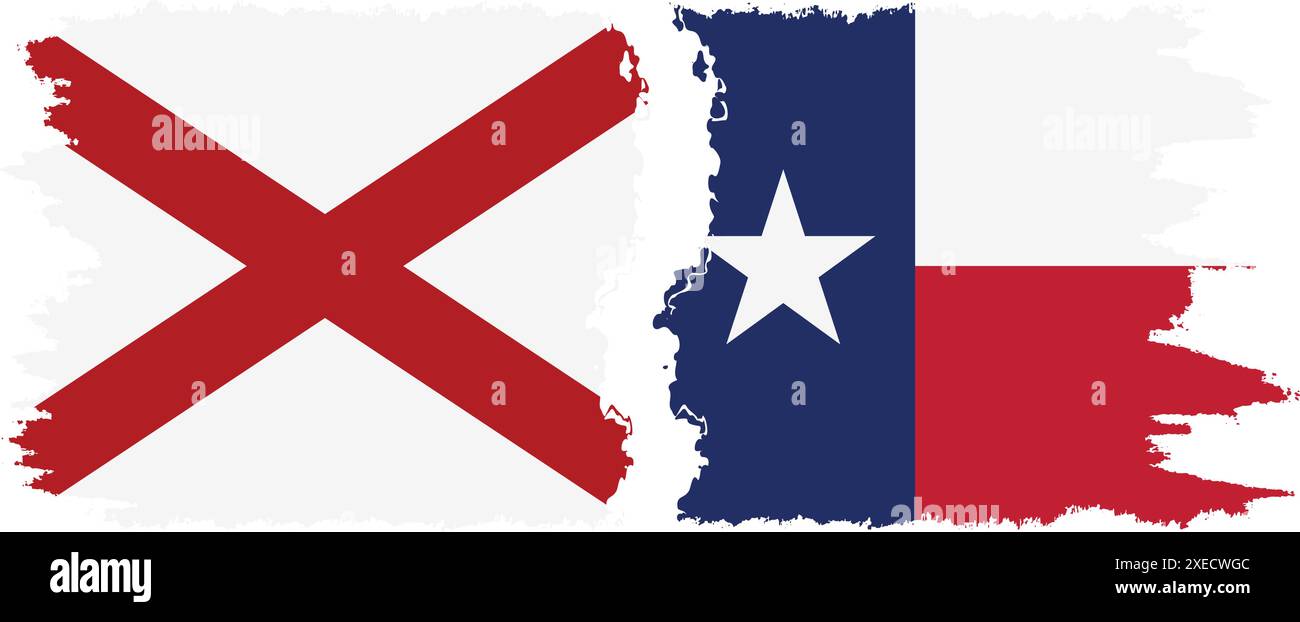 Texas and Alabama states grunge brush flags connection, vector Stock ...