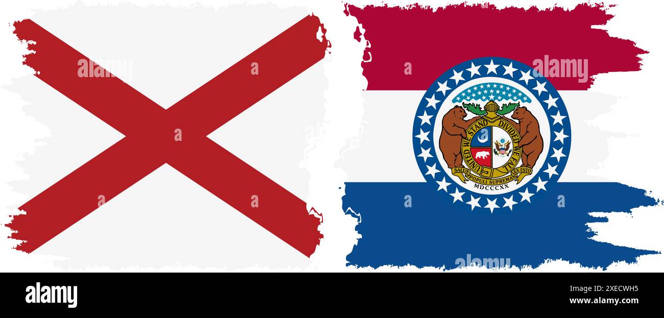 Missouri and Alabama states grunge brush flags connection, vector Stock ...