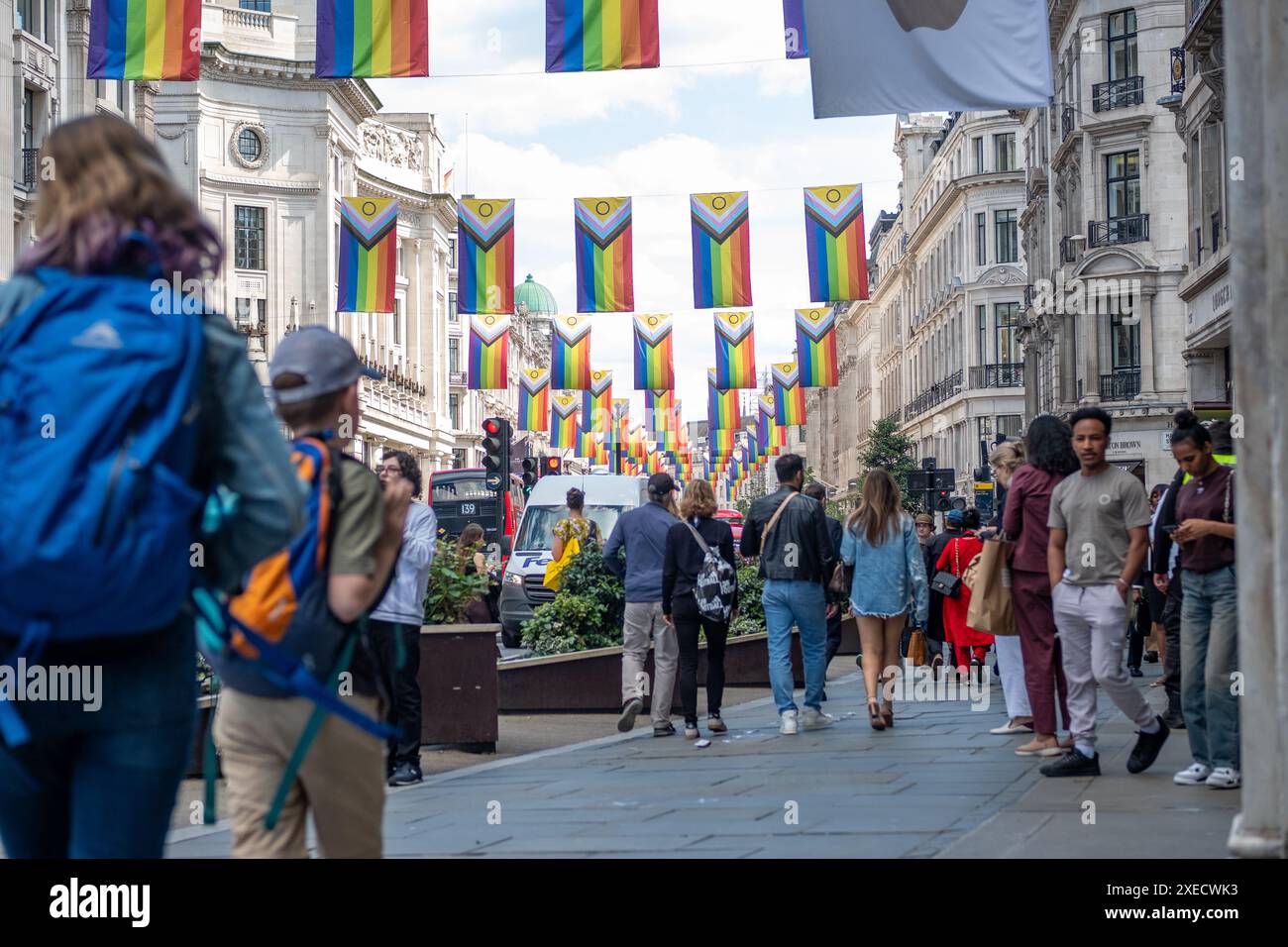 LONDON- JUNE 17, 2024: Regent Street shopping street scene. Landmark ...