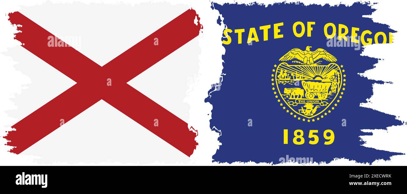 Oregon and Alabama states grunge brush flags connection, vector Stock ...