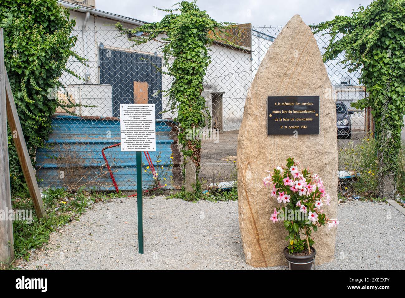 A memorial stone at the World War II German submarine base in Lorient ...