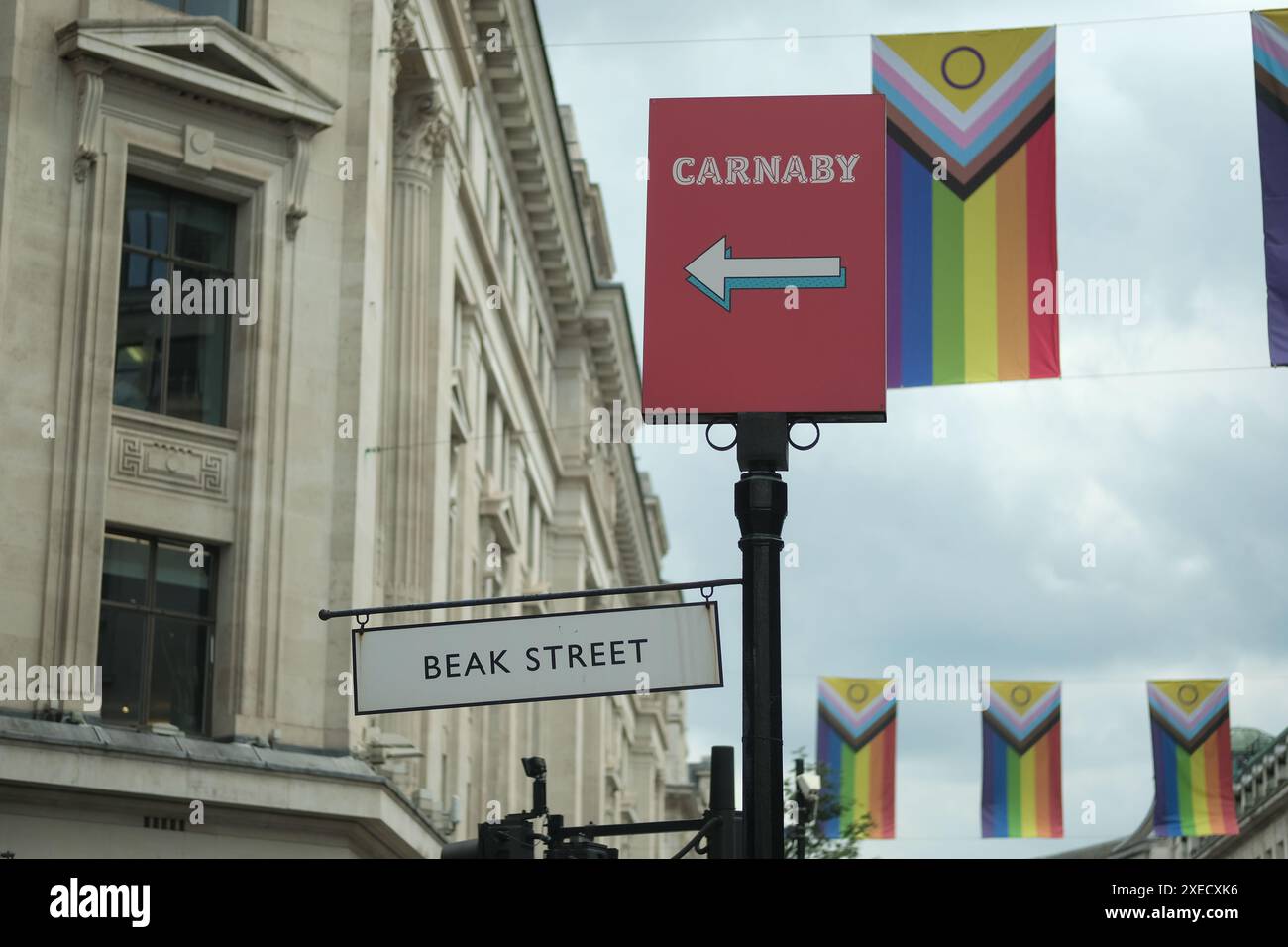 LONDON- JUNE 18, 2024: W1 Central London signs for Beak Street and ...