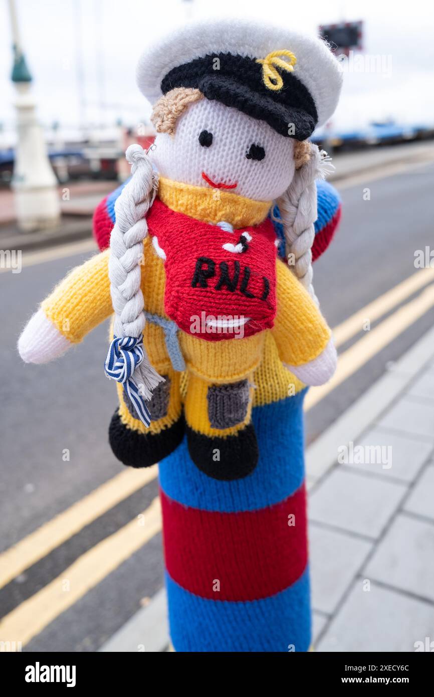 Knitted RNLI Figure Doll Mascot on the Esplanade in Penarth South Wales ...
