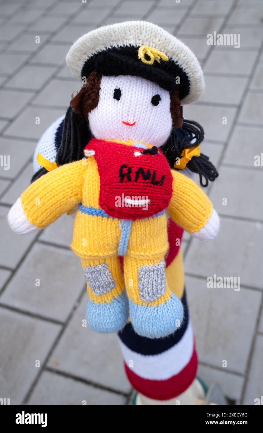 Knitted RNLI Figure Doll Mascot on the Esplanade in Penarth South Wales ...