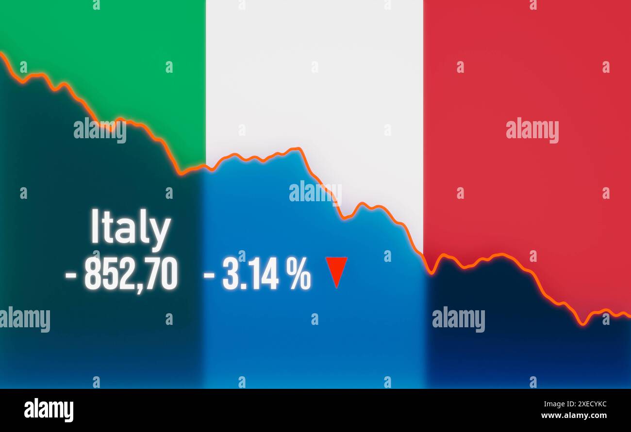Italy stock market down, falling chart. Italy stock market down ...