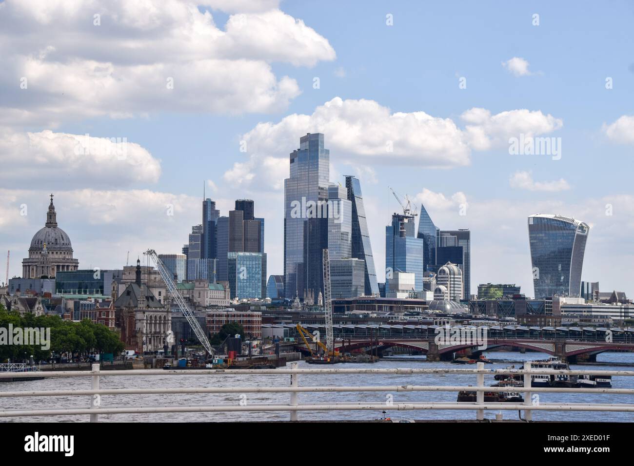 London, UK. 21st June 2024. Daytime view of the City of London skyline ...