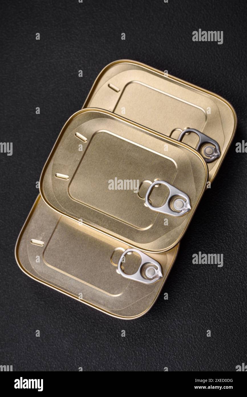 Tin or aluminum rectangular can of canned food with a key Stock Photo ...