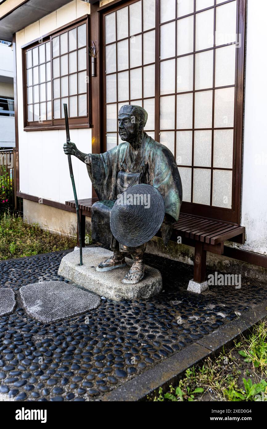 Statue of Japanese poet Matsuo Basho in Fukagawa district, near Umibe ...