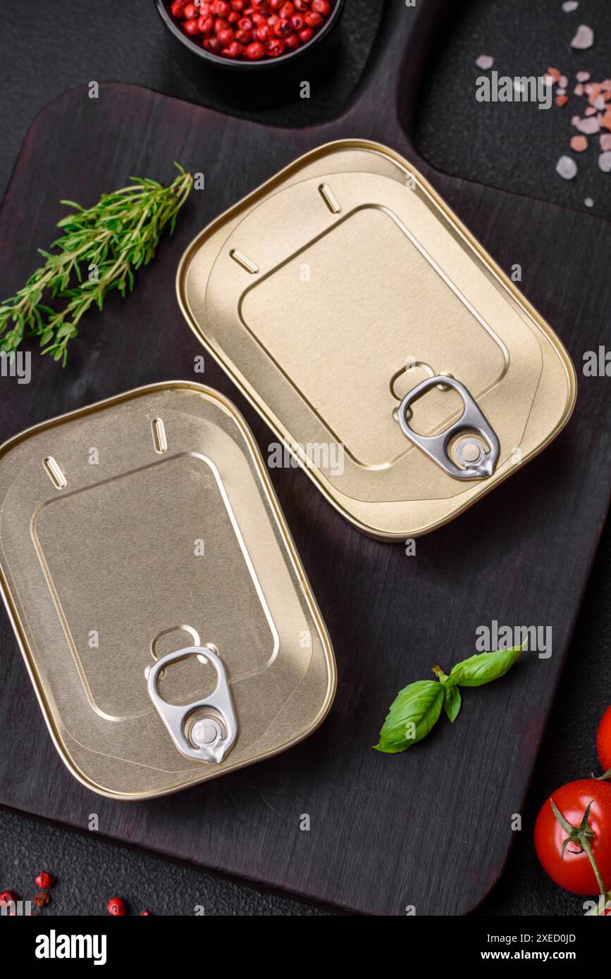 Tin or aluminum rectangular can of canned food with a key Stock Photo ...