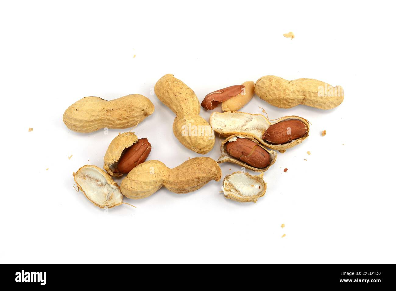 Raw peanuts top view isolated on white background (shelled, husk, whole ...