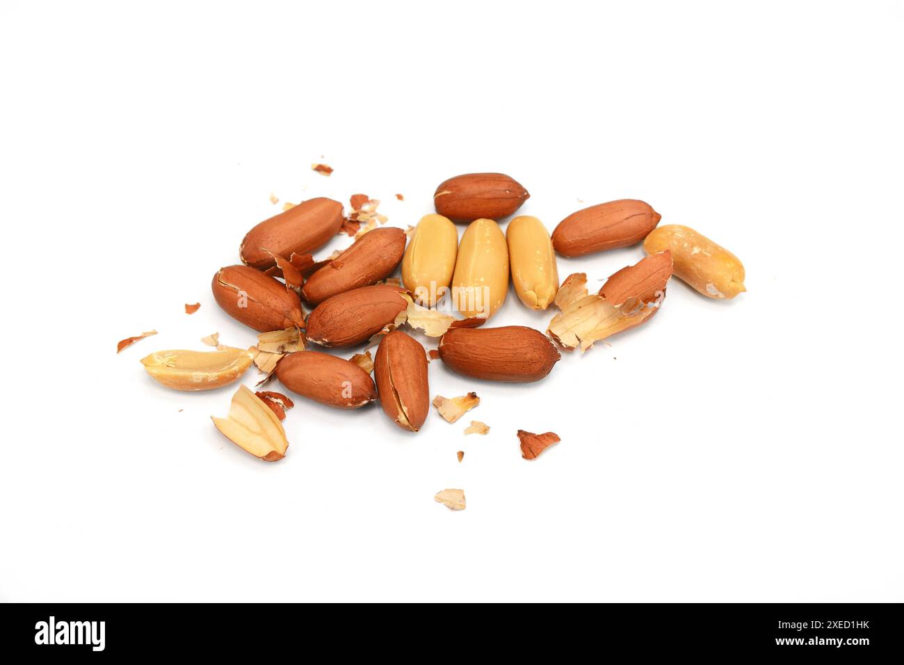 Raw peanuts top view isolated on white background (shelled, husk, whole ...