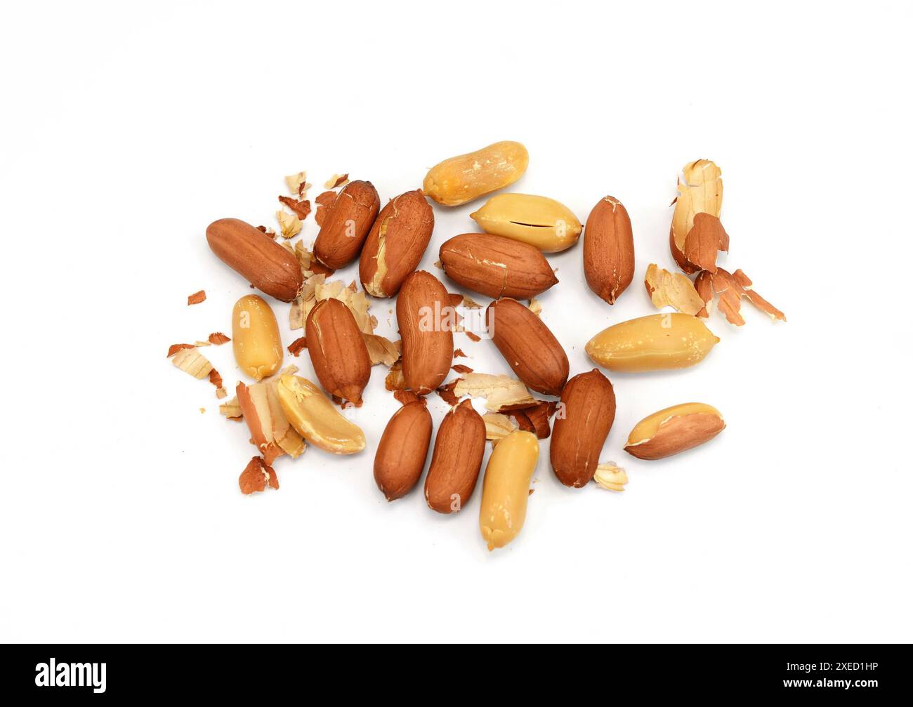 Raw peanuts top view isolated on white background (shelled, husk, whole ...