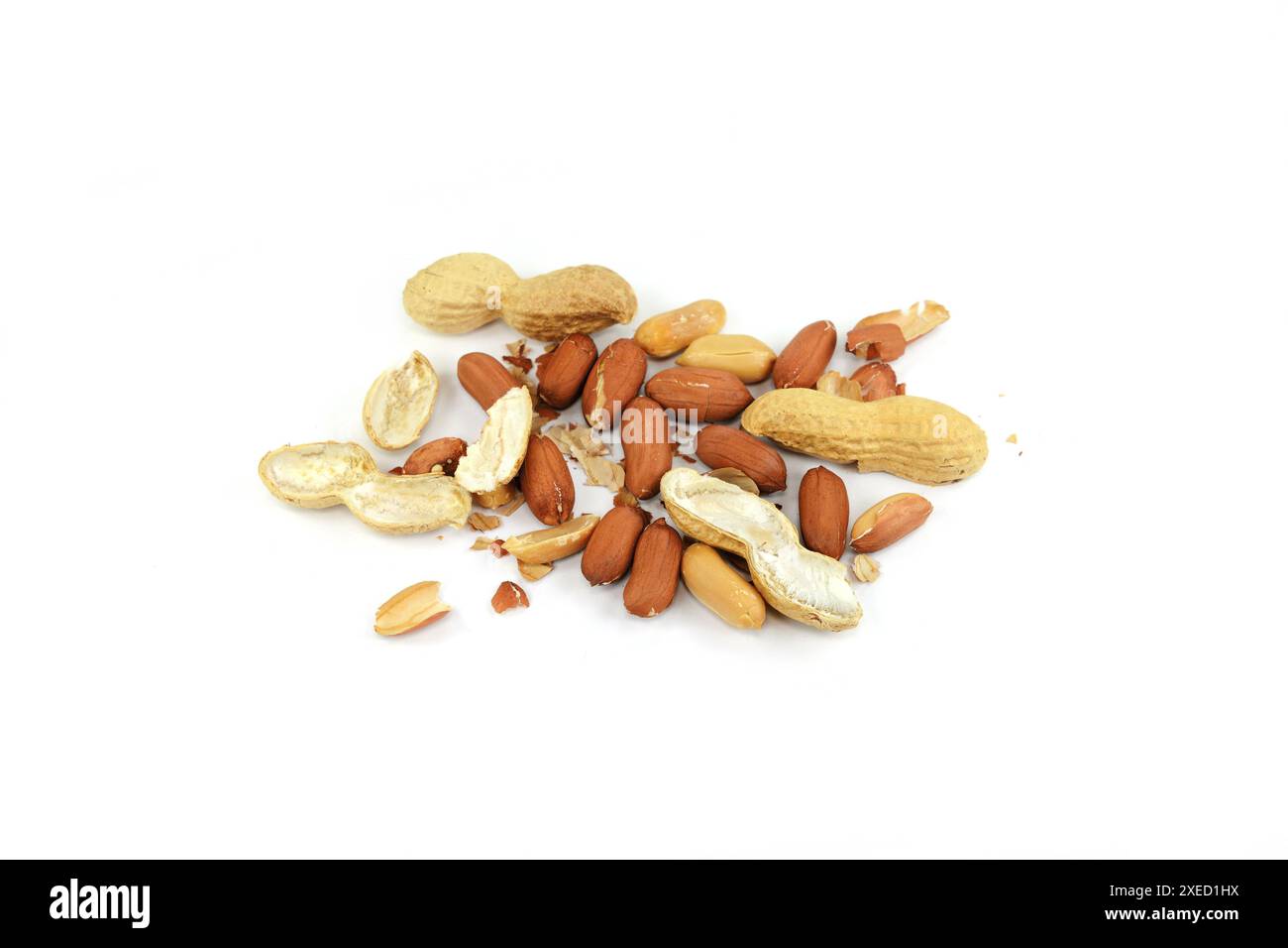 Raw peanuts top view isolated on white background (shelled, husk, whole ...
