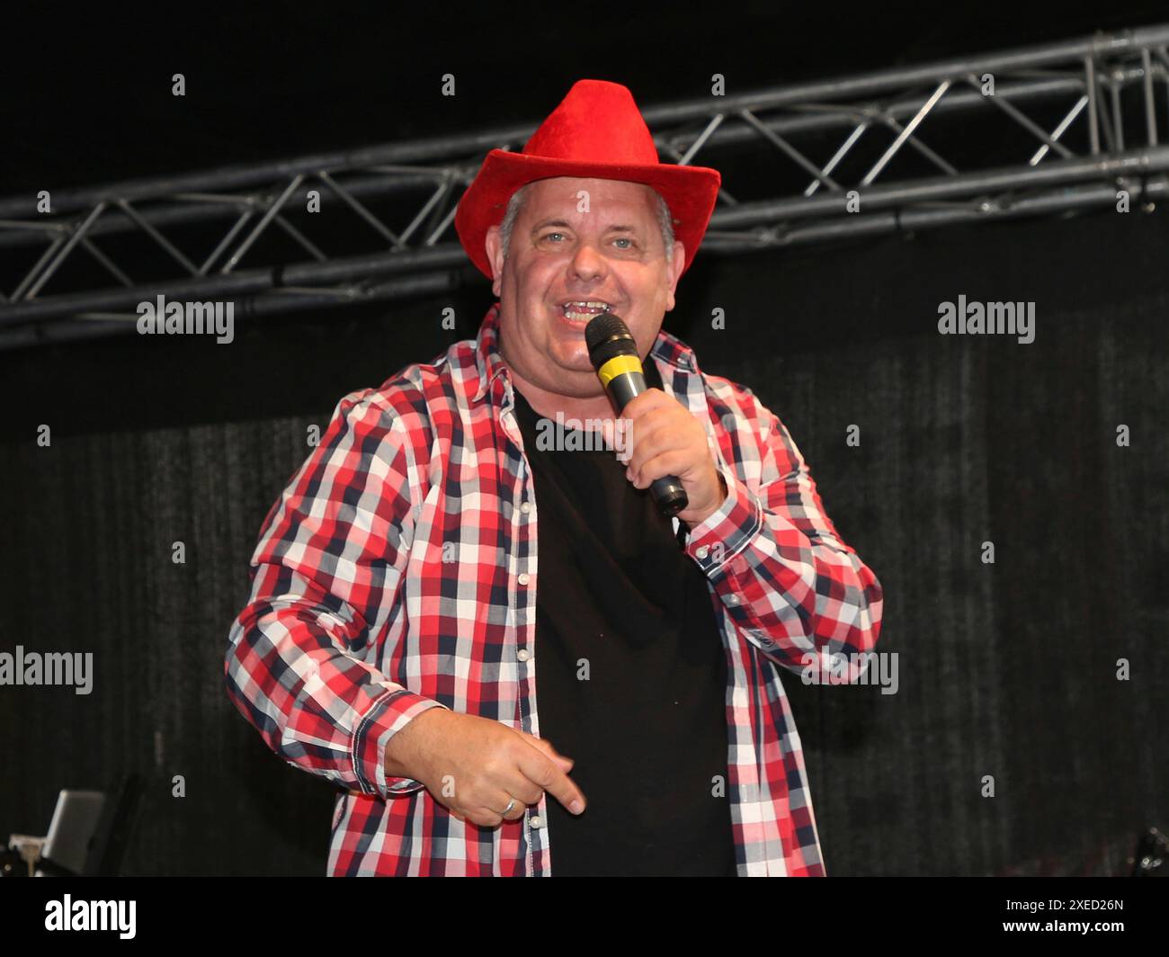 Pop singer Markus Becker performing at the Easter fire in Magdeburg's ...