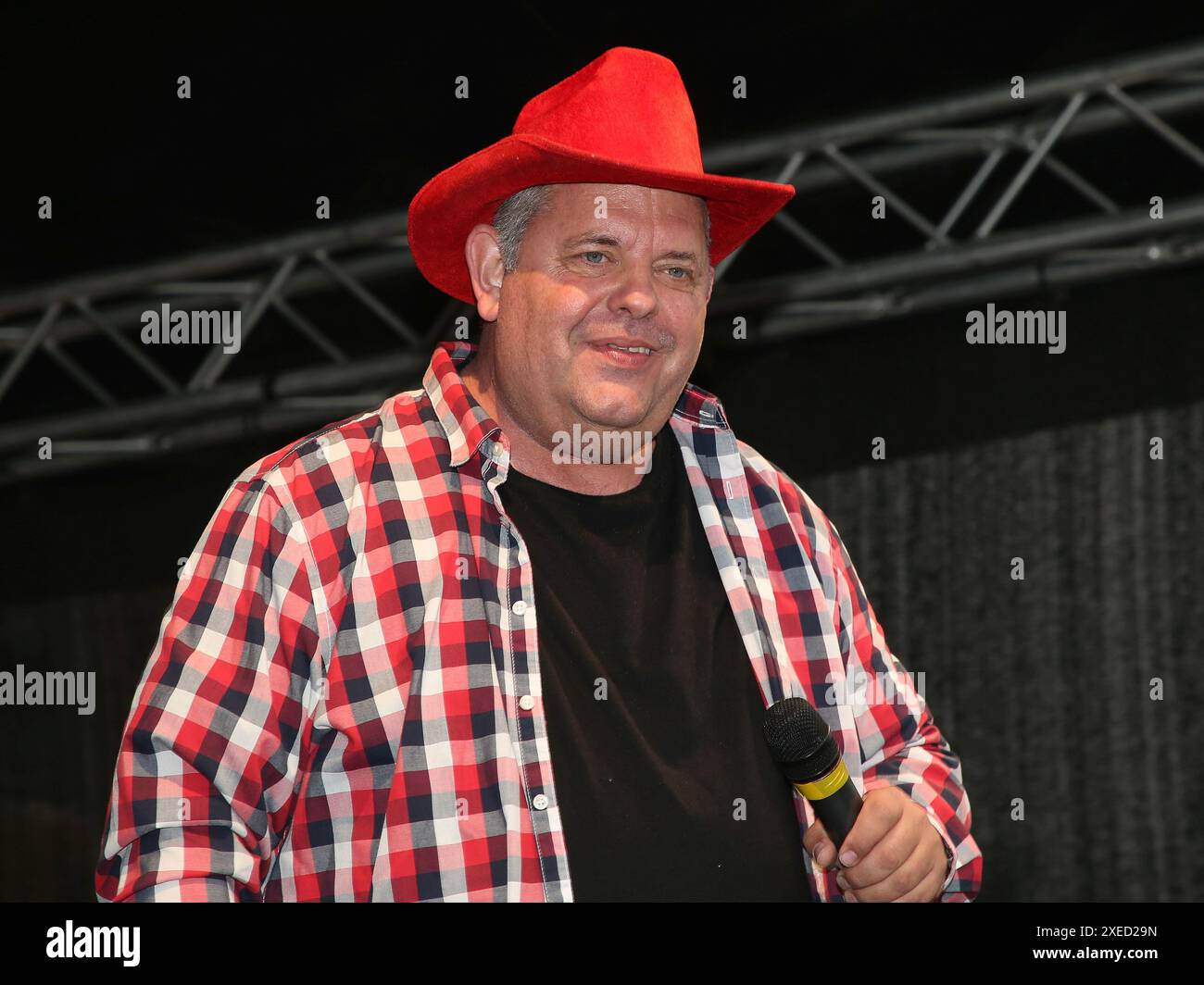 Pop singer Markus Becker performing at the Easter fire in Magdeburg's ...