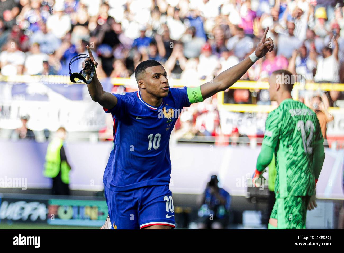Kylian Mbappe of France celebrates after scoring a goal during the UEFA ...