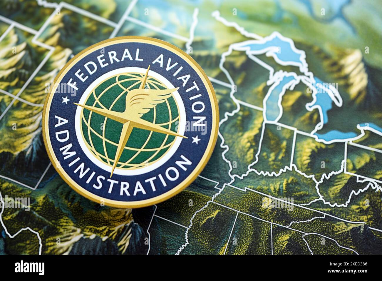 KYIV, UKRAINE - JUNE 26, 2024 Federal Aviation Administration coat of ...