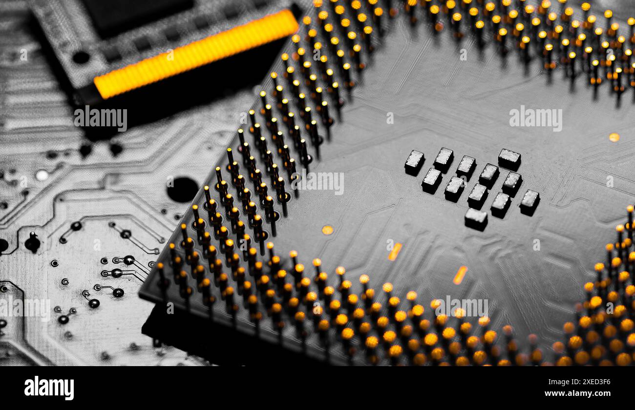 Close up of RAM Memory and pins on Main CPU PC processor circuit Stock ...