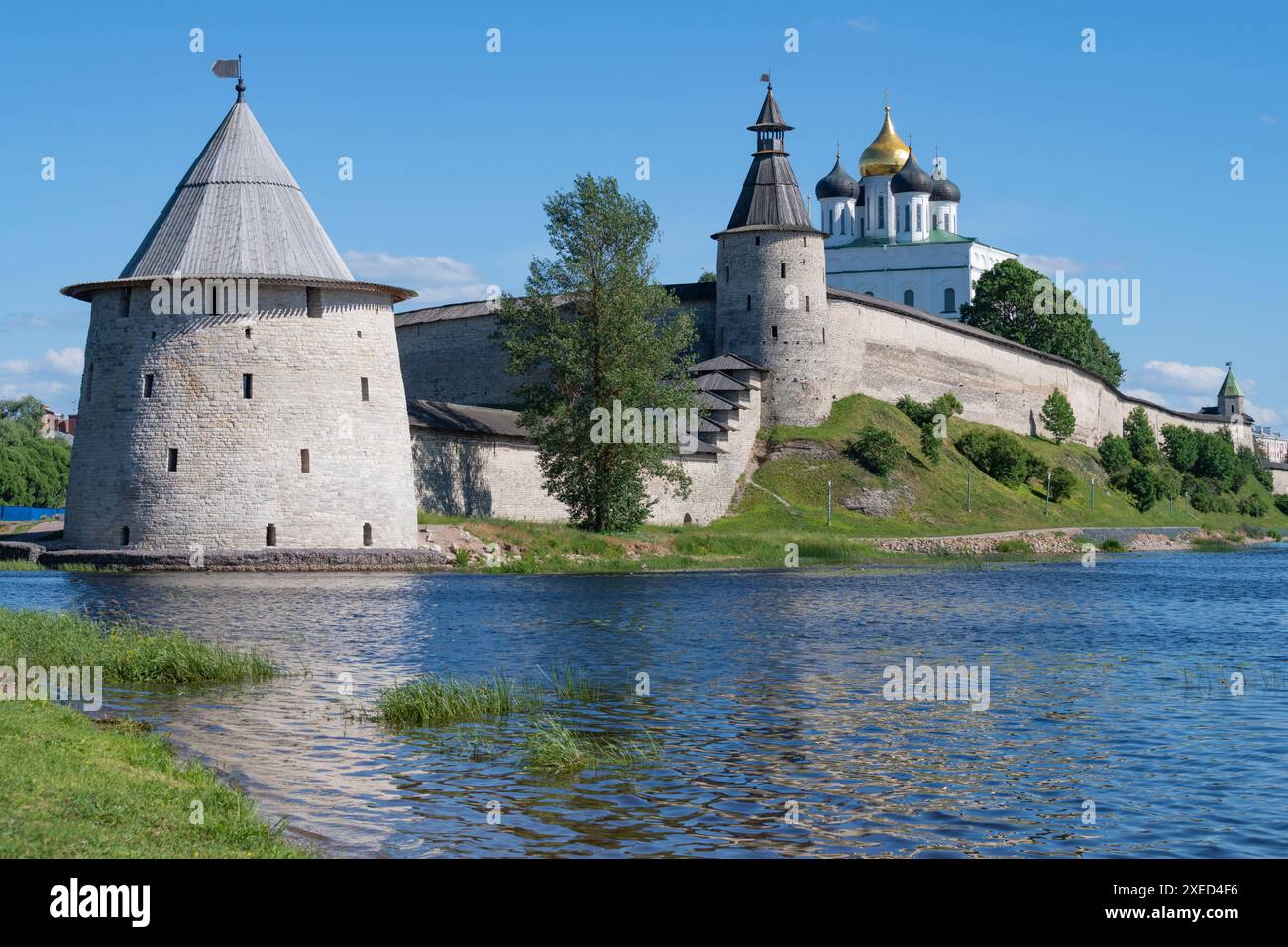 The ancient Kremlin of old Pskov on a sunny June day. Russia Stock ...