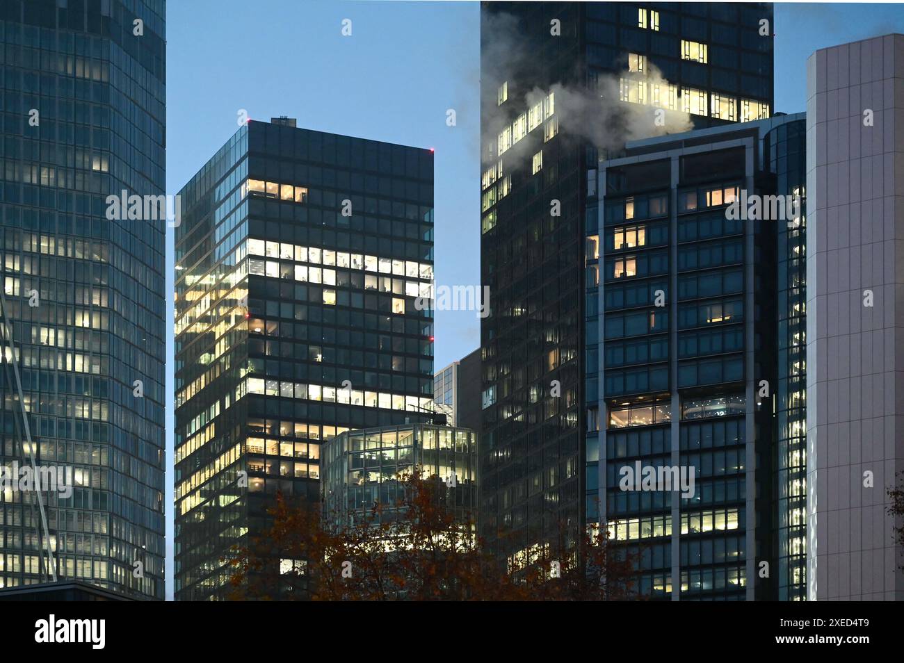 High-rise buildings in Frankfurt, at night Stock Photo - Alamy