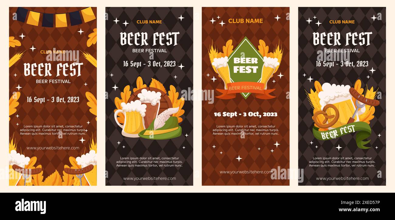 Beer festival vertical banner collection template. Design with glass of ...